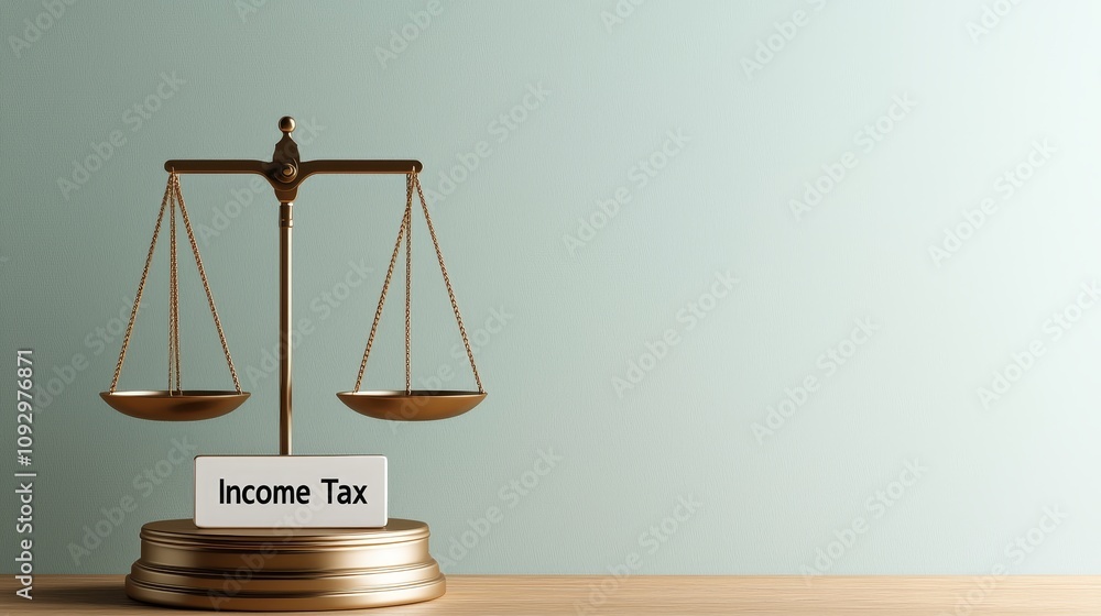Income tax assessment. A scale representing balance with "Income Tax ...