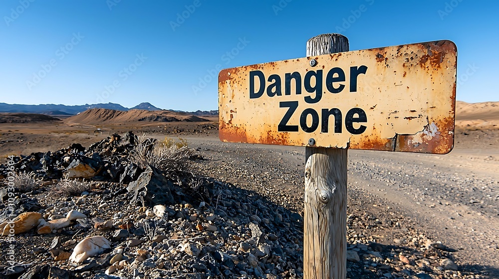 The lone signpost stands weathered and worn in the vast barren desert ...