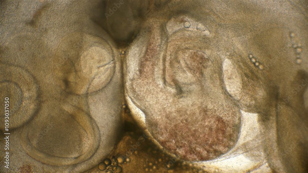 Quail embryo under a microscope. You can see the formed heart, which ...