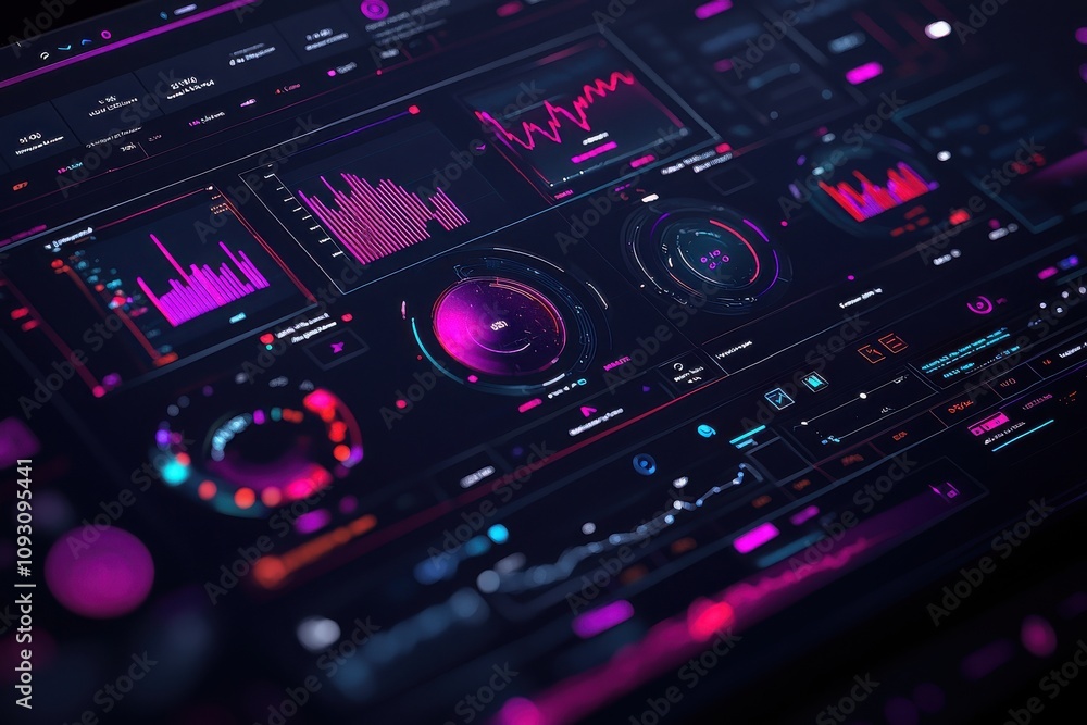 Advanced education technology platform featuring floating data visualizations digital workspace ...