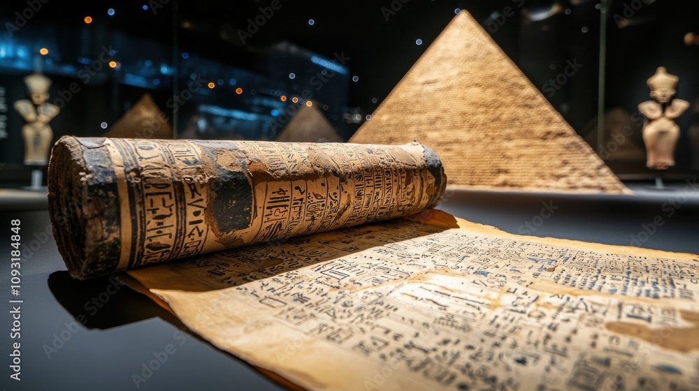 Exploring historical texts and scrolls displayed near the benbe ...
