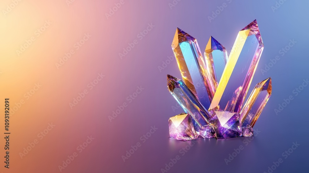 Ilustração Floating iridescent crystals forming a dynamic cluster that ...