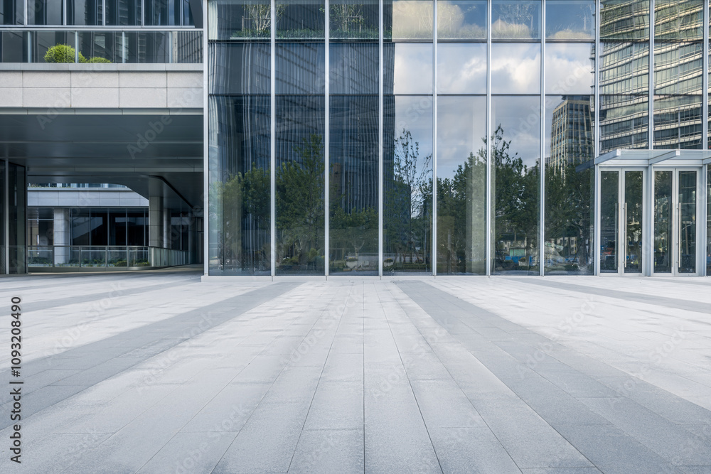 Brick floor background outside of modern city commercial building Stock ...