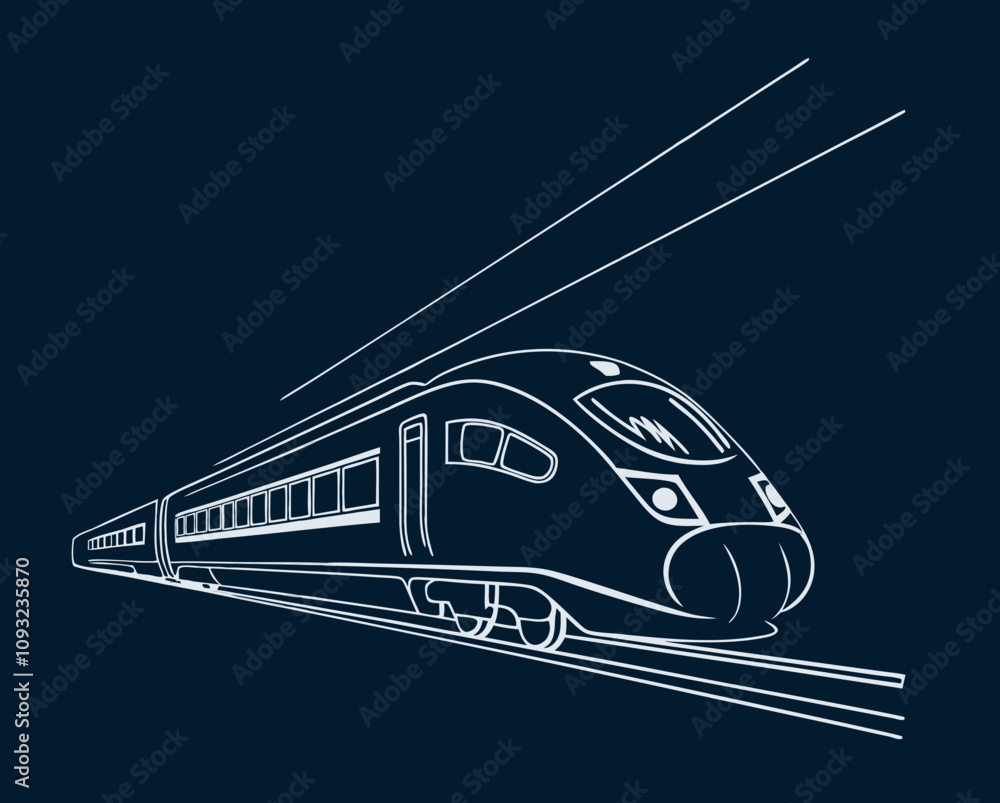 High speed train in motion. Modern high speed train silhouette, outline ...