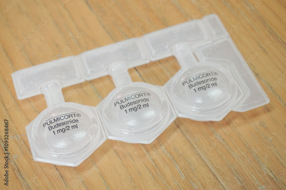 Balikpapan, November 11, 2024. Holding a bottle of Budesonide Budecort ...