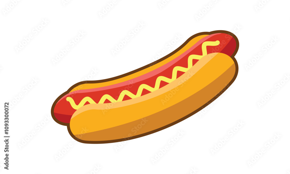 Hot dog cartoon illustration. Fast food hotdog with mustard on white ...