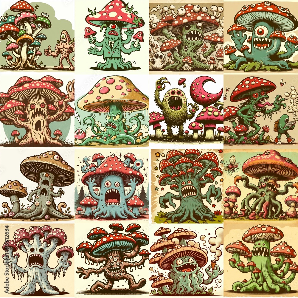 Cartoon monster fungus. AI generated illustration Stock Illustration ...
