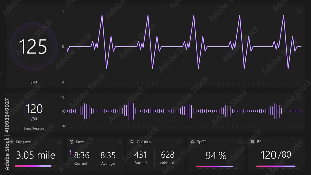 Futuristic Interface Showcasing Real-time Heart Rate, Blood Pressure ...