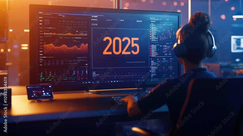 Goal setting and planning in 2025 concept. Stylish interactive year-at ...