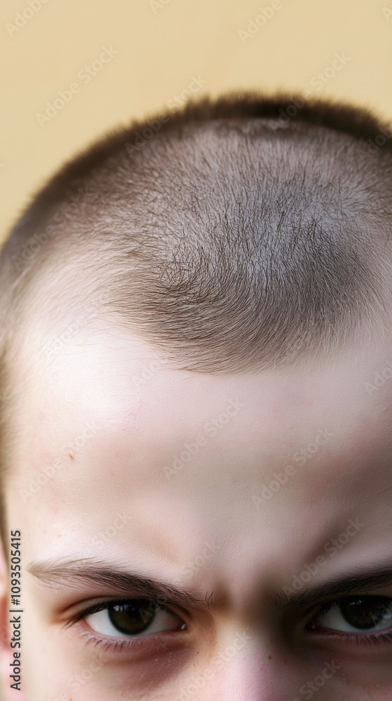 Teenage boy with a rapidly receding hairline and noticeable bald spots ...