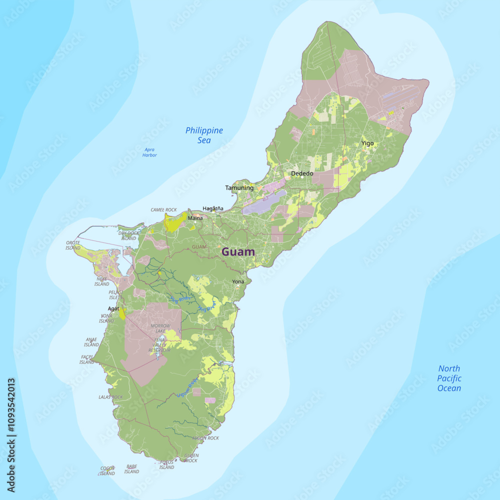 Physical political map of Guam Stock Vector | Adobe Stock