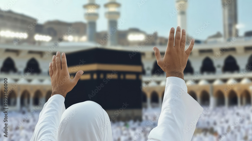 Foto de Stock Muslim praying to Allah in front of the Kaaba, the Iconic ...
