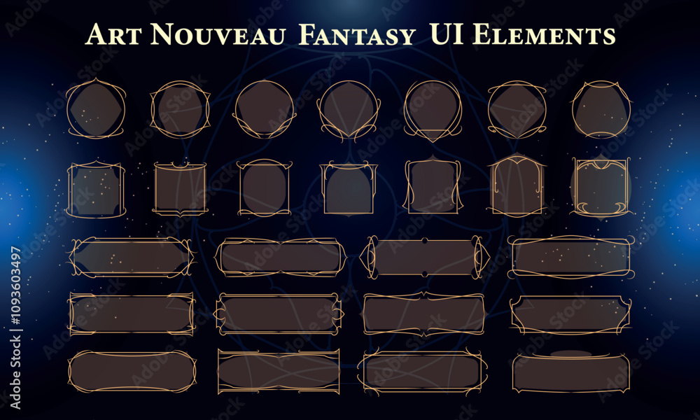 Set of Art Nouveau Fantasy Elements for user interface, poster, video ...