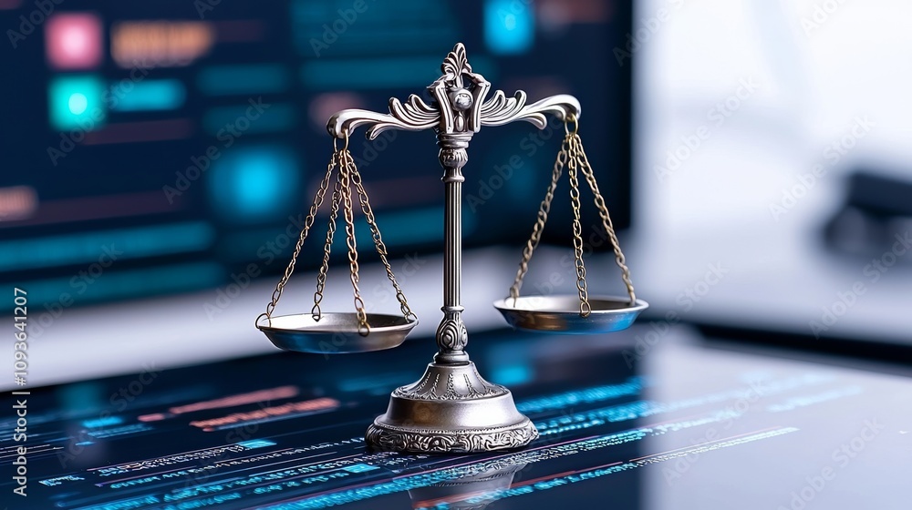 AI regulations are visualized as digital icons and symbols surrounding ...