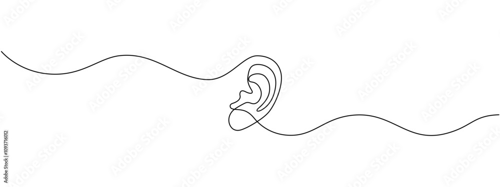 Human ear one continuous line . Single line editable vector drawing of ...