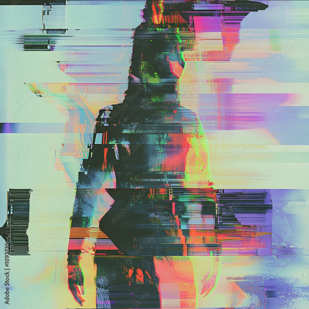 heavily distorted scene with human figure different scenes digital or ...