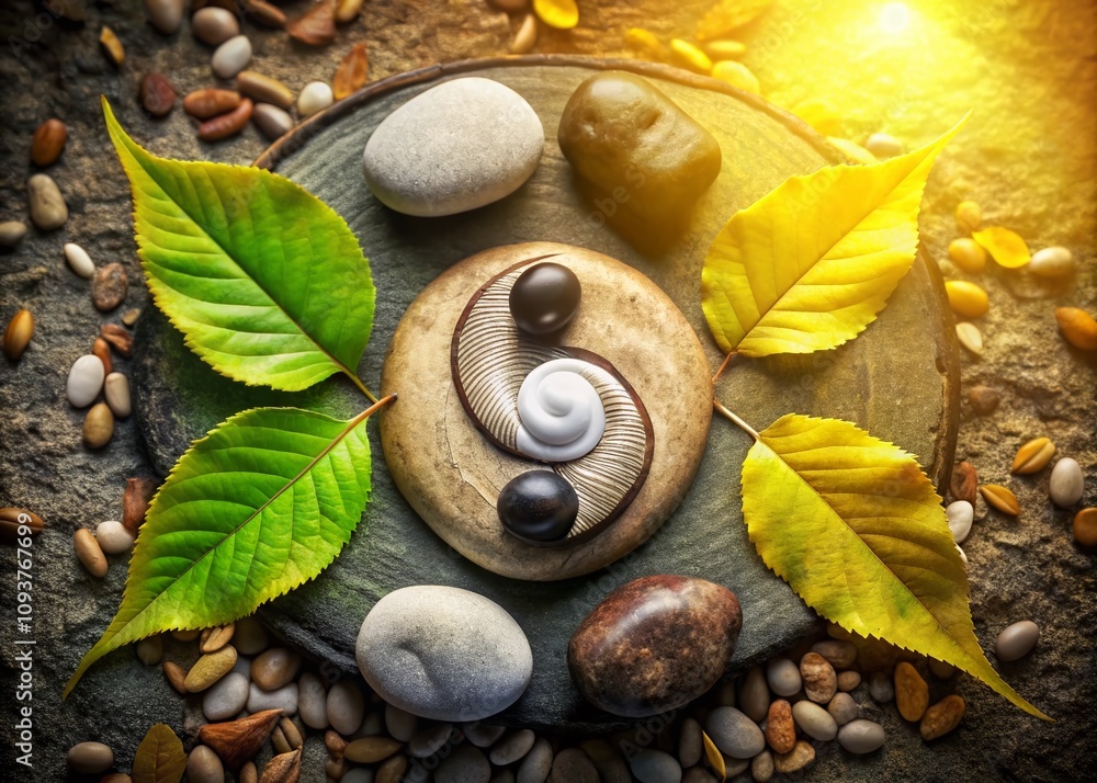 Vintage Style Photography of Yin Yang Symbol with Natural Elements ...
