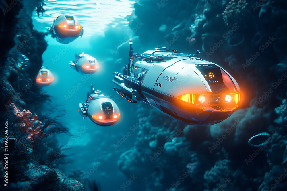 Small AI-powered submarines equipped with sensors, cameras, and robotic ...