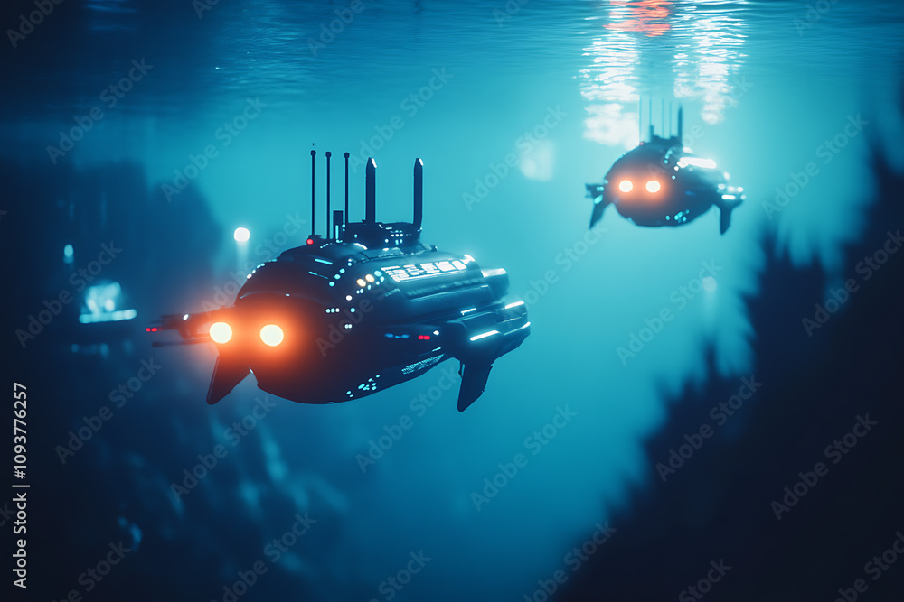 Small AI-powered submarines equipped with sensors, cameras, and robotic ...