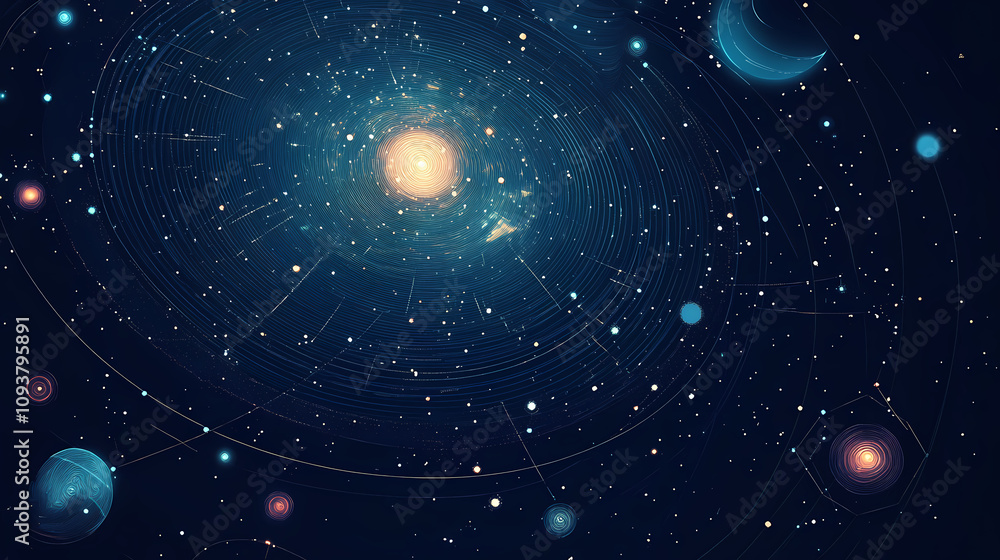 Vector diagram of the big bang theory with cosmic expansion. Cosmic ...