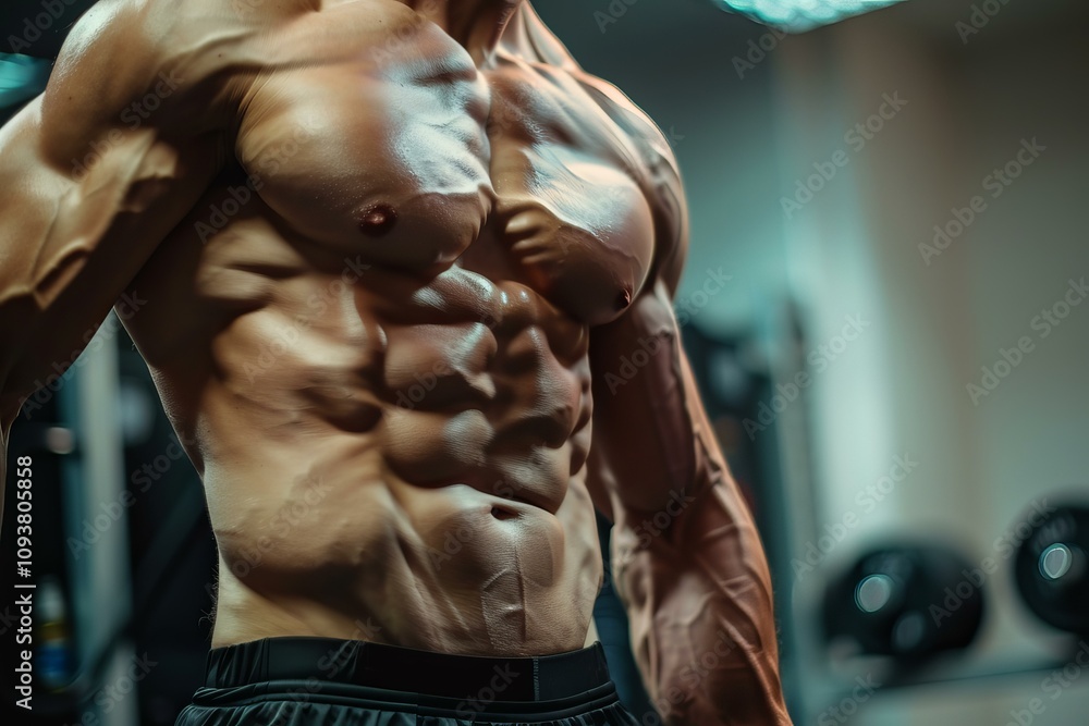Muscular bodybuilder showing his impressive six pack abs and strong ...