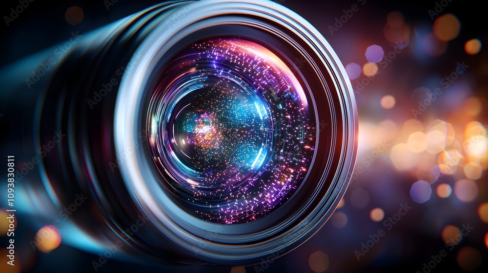 Surreal camera lens embedded in a neural network, images of memories ...