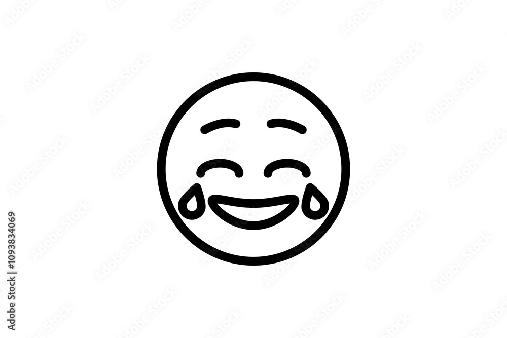 Joy face emoji. Line art emoticon vector icon Stock Illustration ...