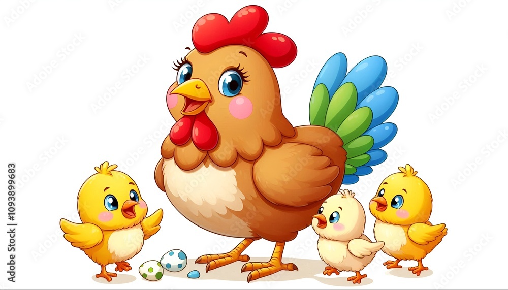 cartoon image of a mother hen with her chicks Stock Illustration ...