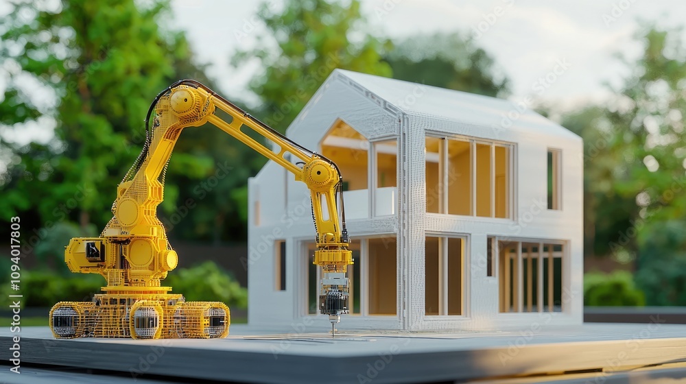 Create an image showing installation of a robotic arm 3d printer used ...