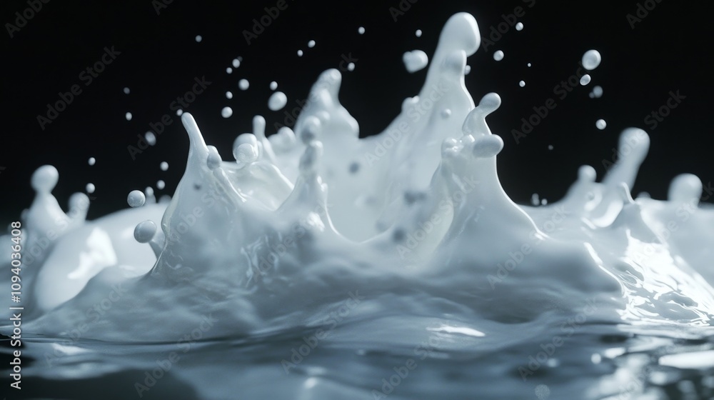 Dynamic splash of milk droplets studio setting high-speed photography ...
