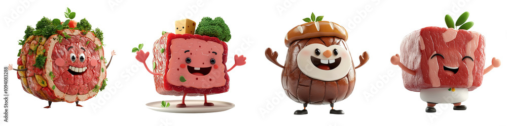 3D cartoon roast beef character isolated on white background ...
