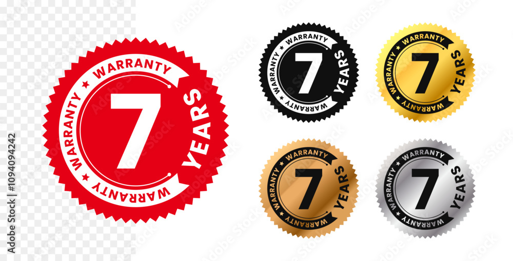 7 years warranty in circle. Seven years warranty with circular text ...