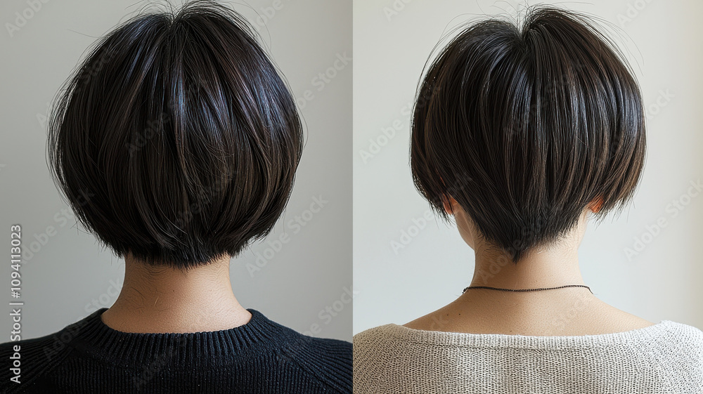 Стокова ілюстрація side by side comparison of two short hairstyles ...
