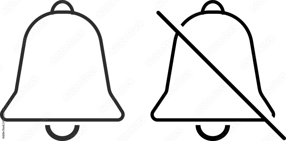 Notification mute unmute icon set. Turn on notification and turn off ...