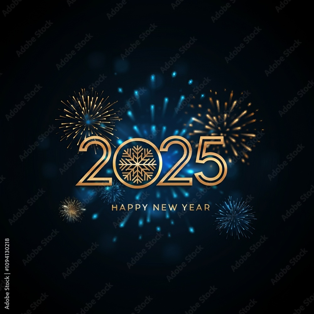 2025 Happy New Year text with sparkling stars on a green background ...