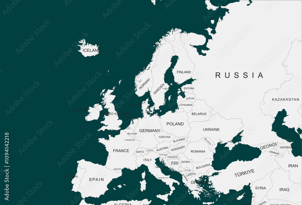 Detailed Political Map of Europe with Country Boundaries Stock ...