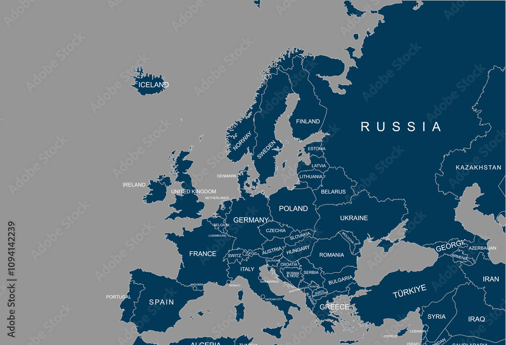 Detailed Political Map of Europe with Country Boundaries Stock ...