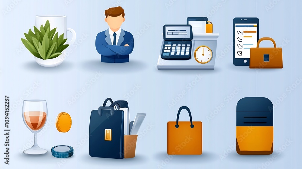 Sleek and minimalist hotel reception icons highlighting key service ...