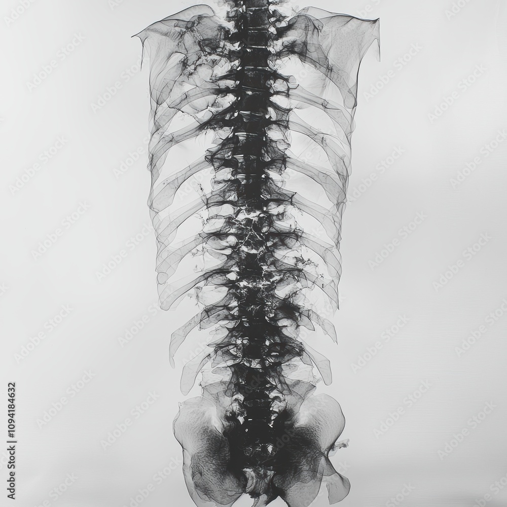 ภาพประกอบ Stock Detailed X-ray Image of a Human Spine Displaying ...