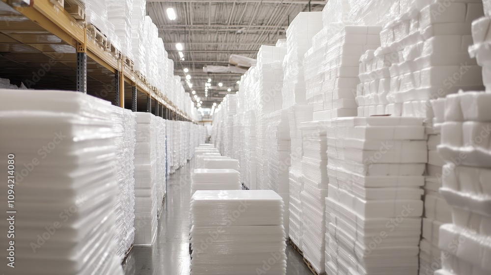 Massive warehouse stacks of white foam. Perfect for illustrating ...