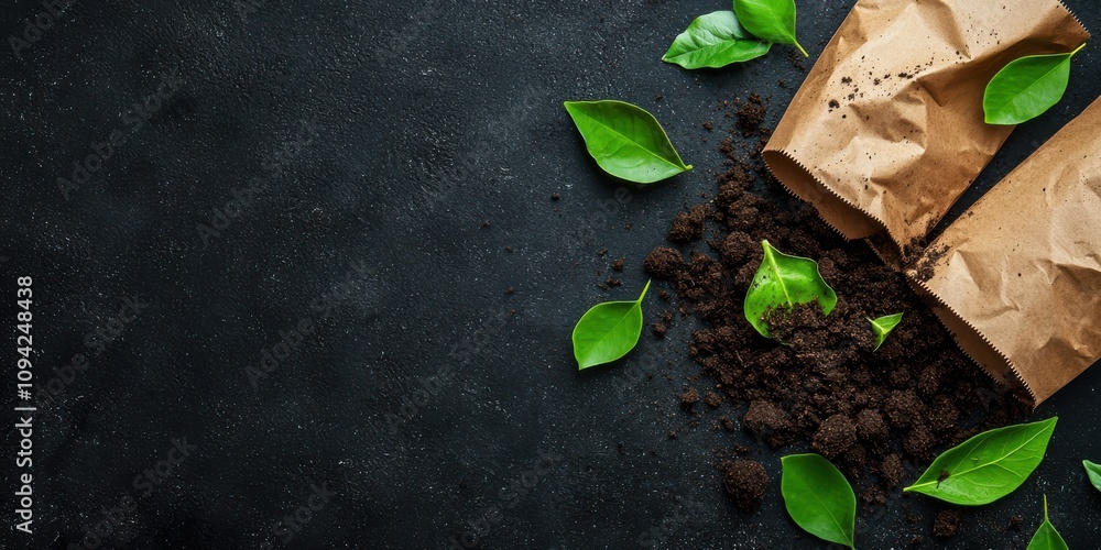 Biodegradable and compostable concept. A brown eco-friendly paper bag ...