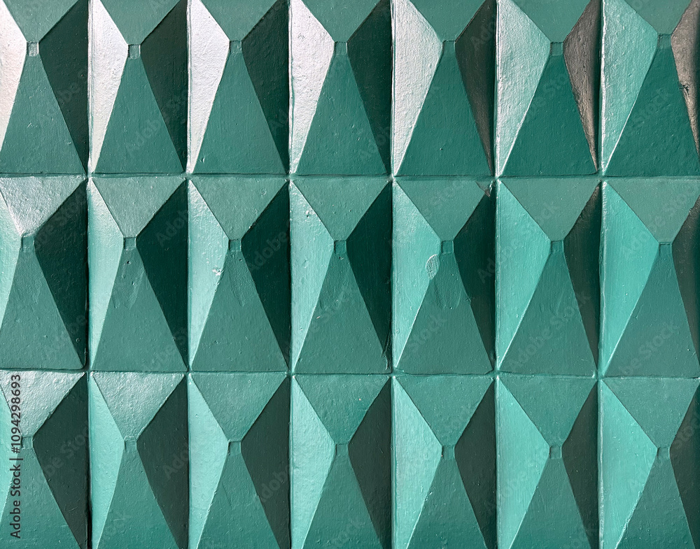 3D carved pyramidal and triangular 3D tiles in green tosca paint finish ...