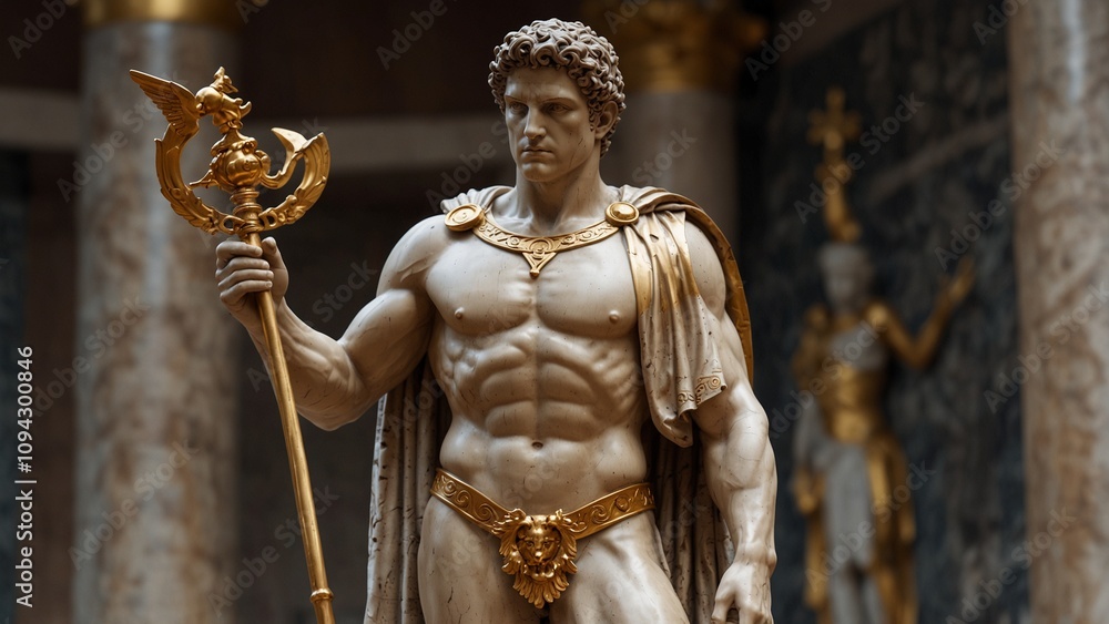 Statue of Hermes: Hermes dressed in ancient Greek godly robes, holding ...