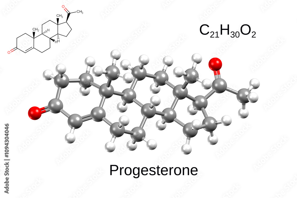 Structure of hormone progesterone. Chemical formula, structural formula ...