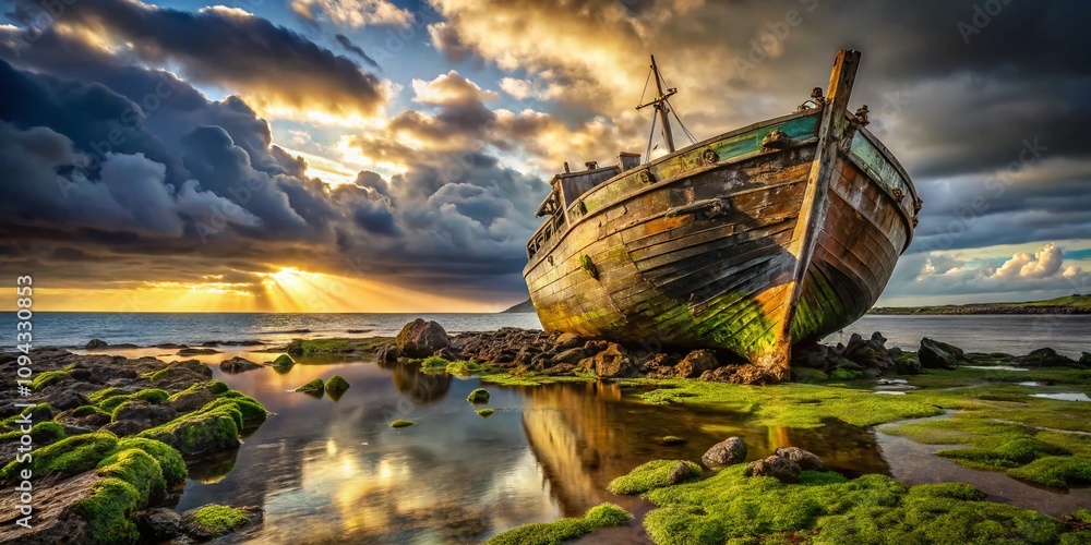 Captured Ruins: A Barque's Last Voyage, Coastal Elegance. Stock Photo ...