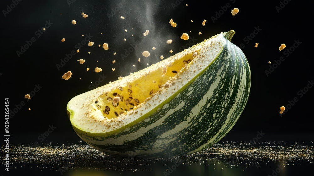 Suspended Pale Green Mirliton Squash: Smooth Curves, Diagonally Cut ...