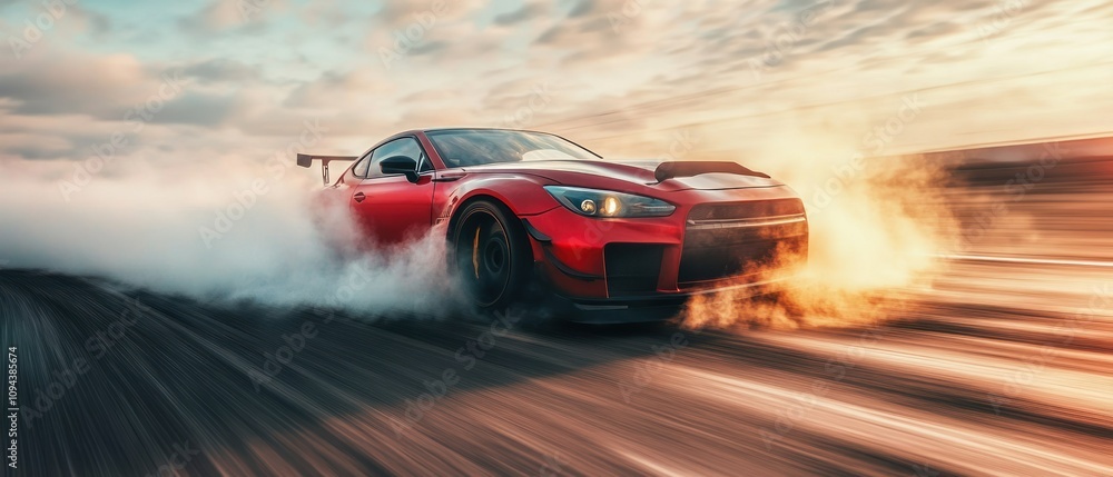 Dramatic speed car racing in the arena circuit with fast effects ...