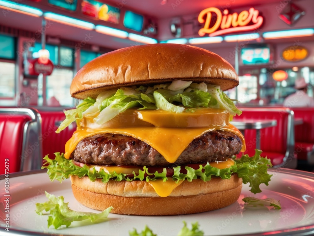 Retro fast food burger delight vibrant diner setting mouthwatering ...