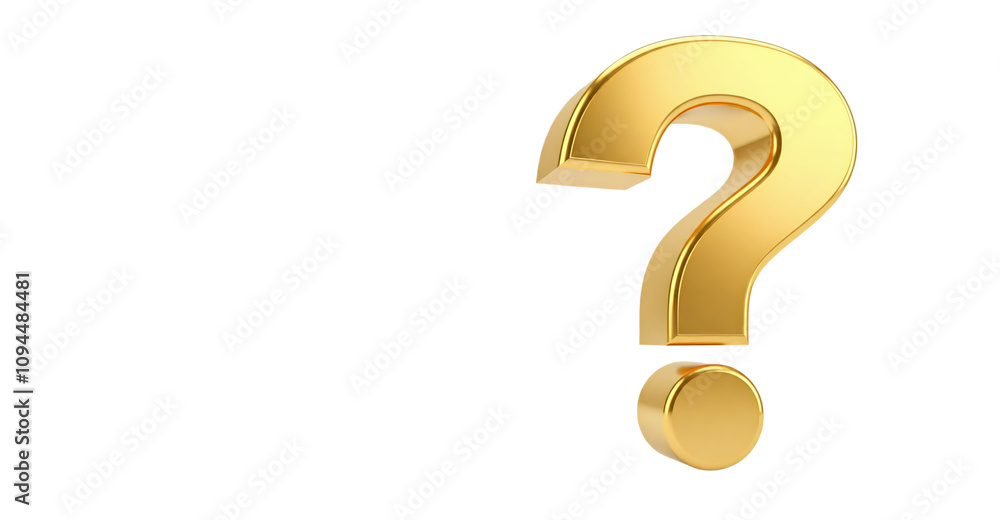 shiny 3d gold plated foil question mark in a neutral transparent white ...