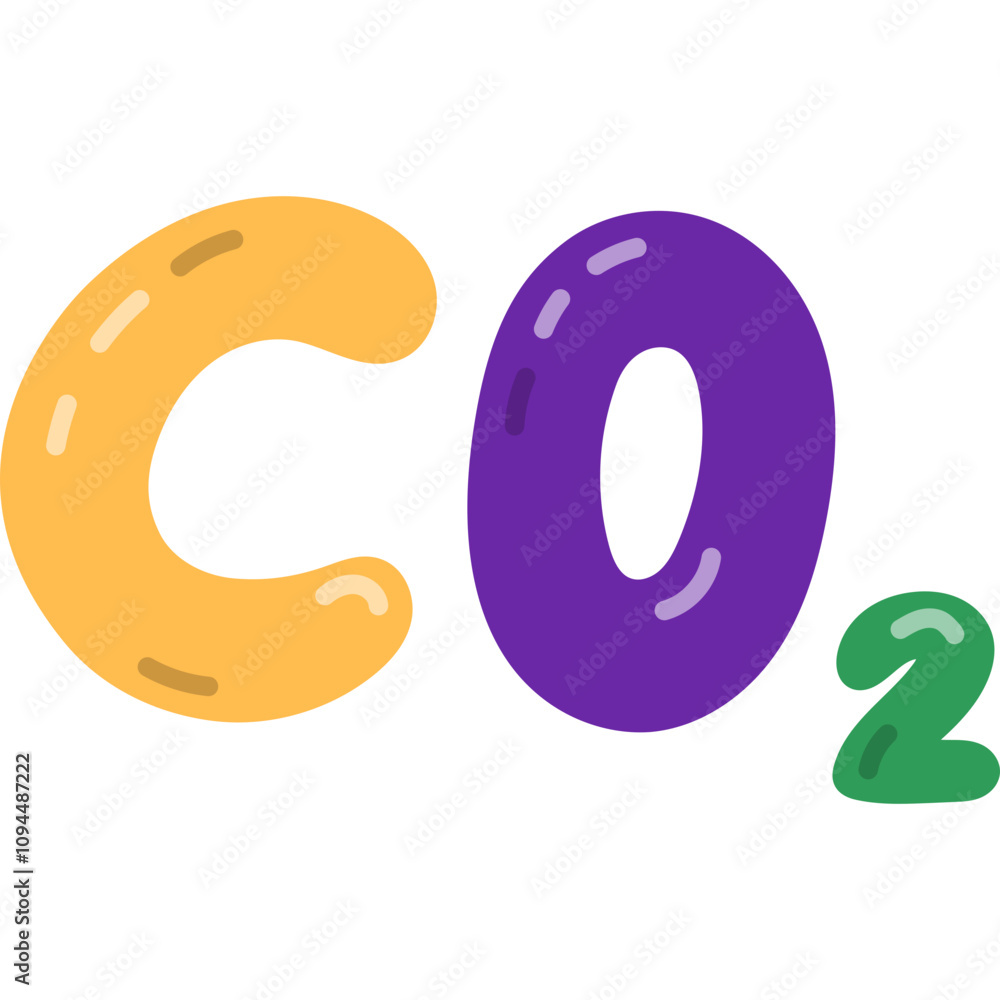 Cute cartoon chemical formula of CO2. Hand drawn lettering of carbon ...